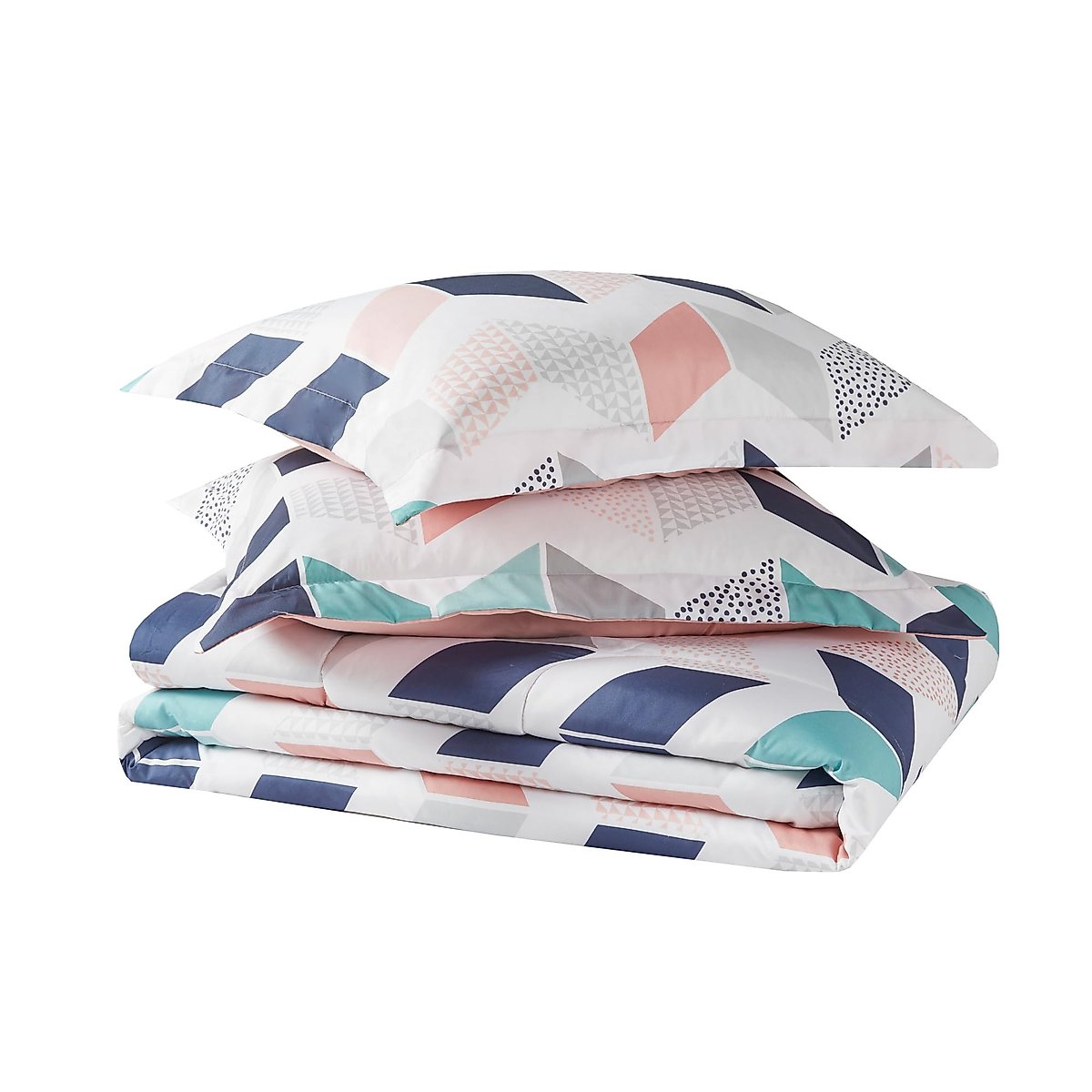 Comfort Spaces Kylar Cozy Comforter Set, Vibrant Chevron Ruching Design with Solid Reverse, All Season Down Alternative Bedding with Matching Sham, Twin/Twin XL (66 in x 90 in), Multi/Blush 2 Piece