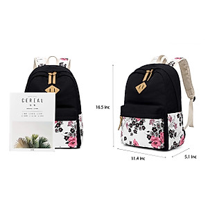 Abshoo Lightweight Canvas Floral Backpacks for Teen Girls School Backpack with Lunch Bag (DG20 Black)