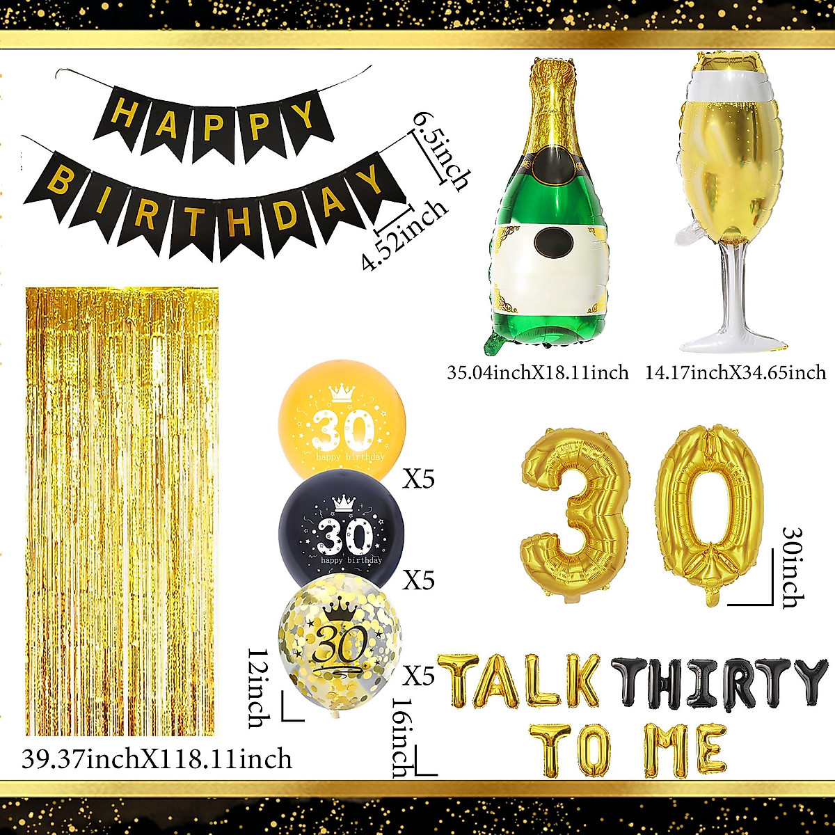LaVenty 47PCS Black Gold Talk 30 to Me Balloons Talk 30 to Me Birthday Decoration Talk Thirty To Me Backdrop Banner 30th Birthday Decoration Dirty 30 Birthday Decoration