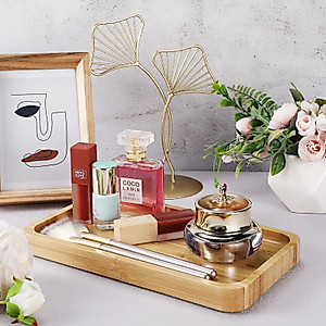 3 Pcs Bamboo Tray for Bathroom Bamboo Vanity Tray Bathroom Counter Tray Organizer Decorative Tea Serving Tray for Dresser Coffee Table Home Decor Toilet Tank Candle Perfume, 9.8 x 5.7 x 0.78 Inch