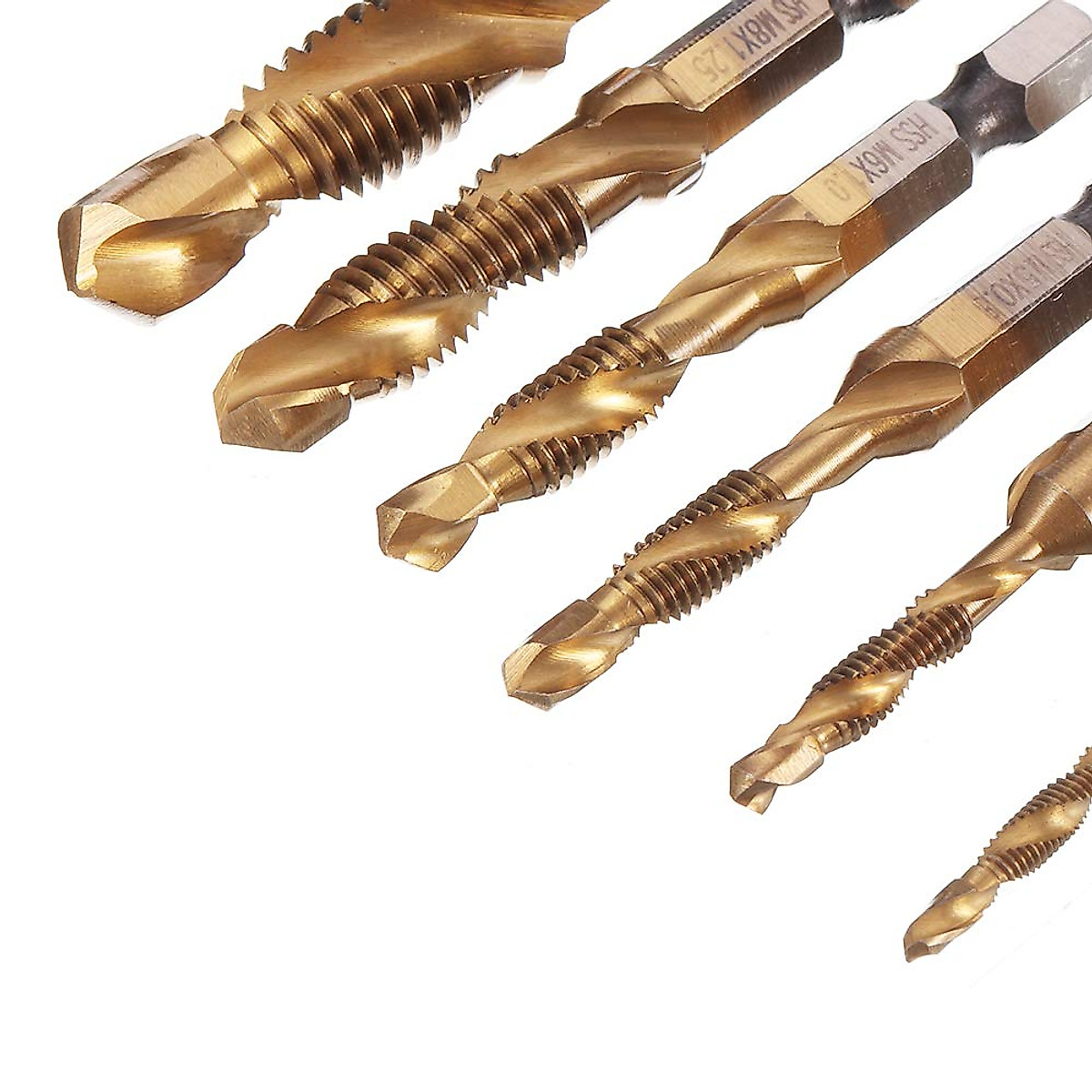 Eyech 6Pcs Titanium Combination Drill and Tap Bit Set, Metric Drill Tap Bits Screw Tapping Bit Tool 1/4" Hex Shank 3 Functions in 1