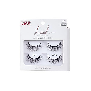 KISS Lash Couture, False Eyelashes, Muse', 14 mm, Includes 2 Pairs Of Lashes, Contact Lens Friendly, Easy to Apply, Reusable Strip Lashes, Glue On Lashes