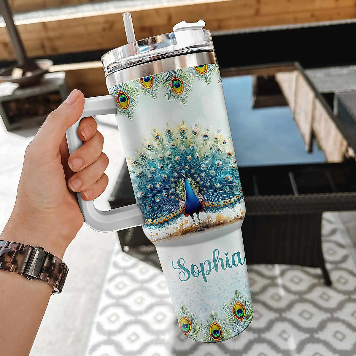 Hyturtle Personalized Peacock Tumbler - Just A Girl Who Loves Peacock Tumbler - Animal Gifts For Women Lovers - Animal Present Decor On Birthday - Custom Travel Coffee Cup 40oz With Lid And Straw