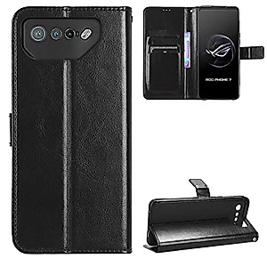 Kukoufey Case for Asus ROG Phone 7 Leather Case,Flip Leather Wallet Cover Case for Asus ROG Phone 7 Ultimate Case Black