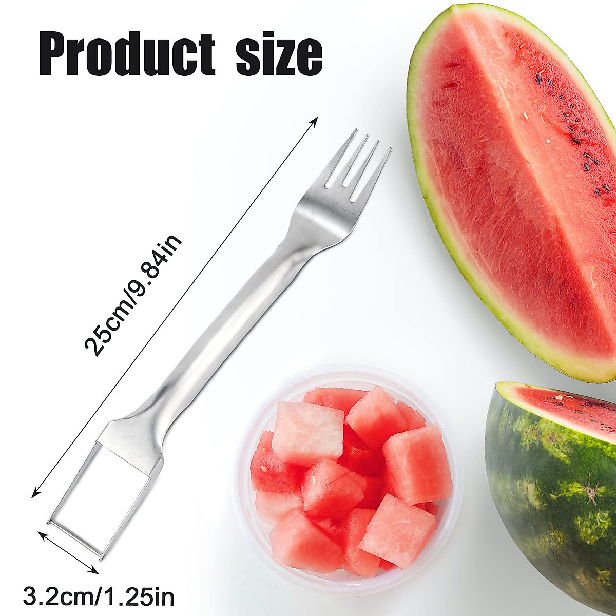Watermelon Slicer Fork, Stainless Steel Watermelon Slicer Cutter Summer 2-in-1 Watermelon Fork Slicer Fruit Cutting Fork Tool