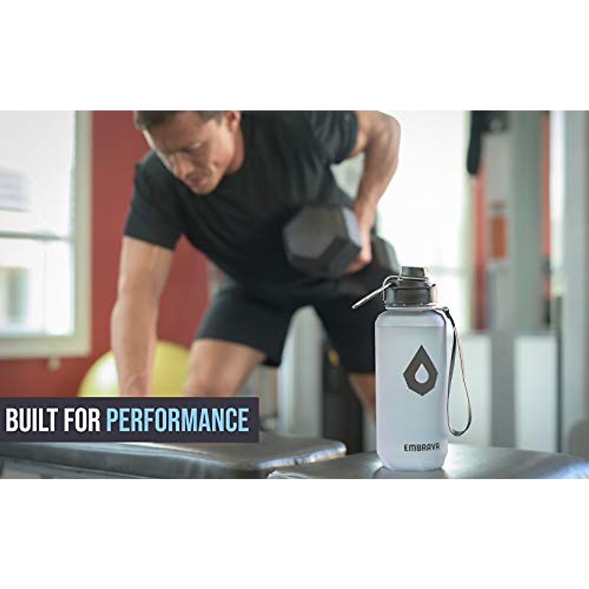 Embrava 40oz Water Bottle - Large with Travel Carry Ring - Wide Leak Proof Drink Spout - Heavy-Duty, BPA & BPS Free Tritan Plastic - Best for Sports, Hiking, Gym, Men & Women