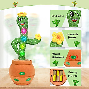 LGOUYGG Talking Cactus Baby Toy, Singing Mimicking Repeating Tummy Time Toys with Music and Light, Infant Babies Toddler Kids Boy Girl Gifts, Recording, Dance, 60 English Songs, Repeat What You Say