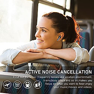 Active Noise Cancelling True Wireless Earbuds Bluetooth Headphones 5.1 HiFi Stereo Headphones with ENC Microphone for iPhone Android Ear Buds with Wireless Charging Case Running Earphones (Black)