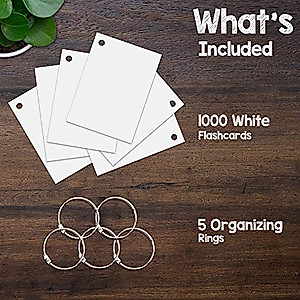 Blank Flash Cards for Studying - 2" x 3" Blank Index Notecards - 1000 Pre Hole Punched White Index Cards with Metal Binder Rings - Blank Flashcards for GMT Prep, Math, and Language