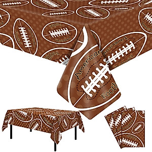 3PCS Football Tablecloths for Football Party Decorations Plastic Disposable Touchdown Football Game Day Party Table Covers for Rectangle Tables Birthday Party Superbowl Decorations, 54 x 108 Inches