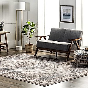 nuLOOM Emani Machine Washable Medallion Area Rug, 5' x 8', Beige