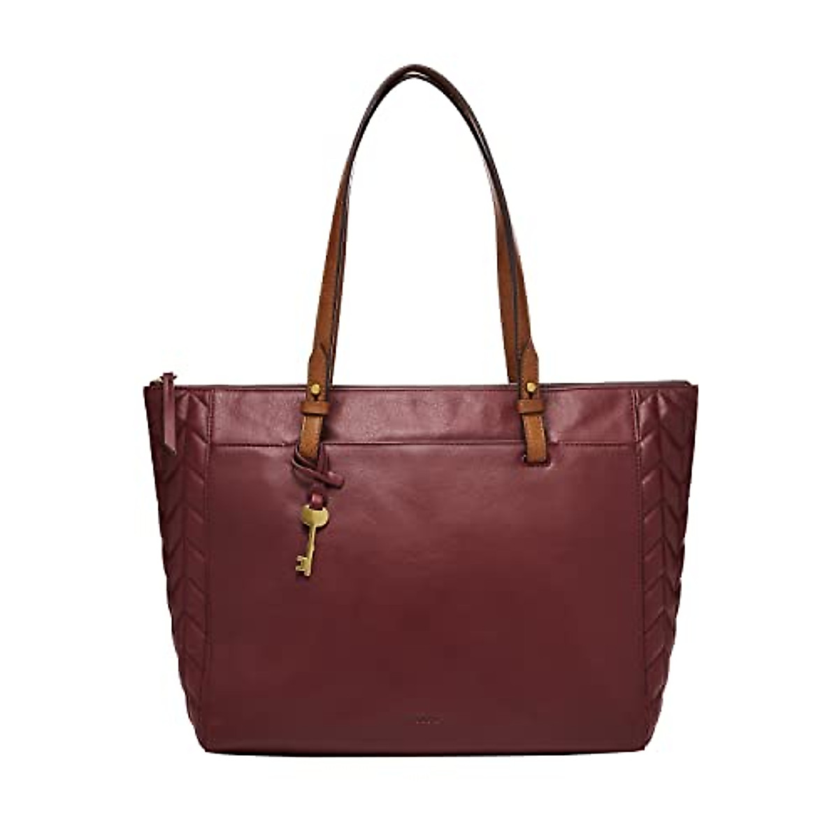 Fossil Women's Rachel Leather Tote Bag Purse Handbag, Wine w/ Quilted Gussets (Model: ZB1652609)