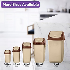 Superio Small 2.5 Gallon Plastic Trash Can with Swing Top Lid, Compact Slim Waste Bin for Under Desk, Office, Bedroom, Bathroom, Dorm Room, 10 Qt. Portable Garbage Can (Beige/Browm, 2 Pack)