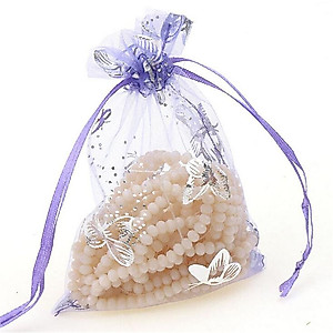 100pcs Organza Wedding Party Gift Bags Butterfly Drawstring Pouches Jewelry Gift Bags Christmas Party Gift Favor Bags (6"x9", Purple)