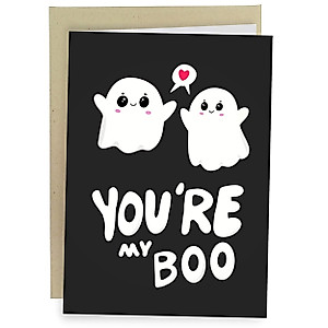You're My Boo Funny Ghost Anniversary Cards for Husband or Wife - Cute Valentine's Day Card - Romantic Birthday Card for Boyfriend or Girlfriend - I Love You Spooky Halloween Card for Him or Her