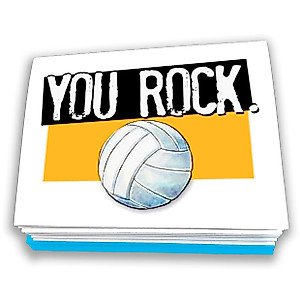 VOLLEYBALL YOU ROCK Note Cards 12-Pack (4.25"x5.5") Illustrated Sports Powercards Thank You Note Card Set Awesome for Volleyball Players, Coaches, Fans and Fanatics - They'll Love 'Em!