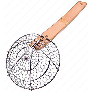 M.V. Trading SSK4 Stainless Steel Asian Spider Skimmer Strainer with Bamboo Handle, 4-Inches