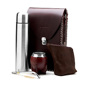 BALIBETOV Complete Yerba Mate Kit - Handmade Matera Bag, Mate Gourd, Thermos, Yerba Container, Bombilla and Cleaning Brush Included - Premium Argentine Mate Set