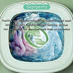 Septpenta 6L Portable Mini Washing Machine with Drain Valve, Foldable Design, Even Washing Speed, Sock Washer for Apartment, Camping, Travel, Underwear, Baby(Green USA)