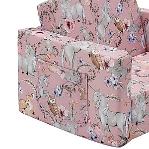 Ulax furniture Kids Convertible Sofas Children Flip-Out Sofa - 2-in-1 to Lounge Chair (Pink Unicorn)