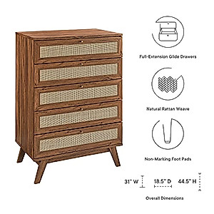 Modway Soma 5 Chest of Drawers in Walnut, 31 x 18.5 x 44.5