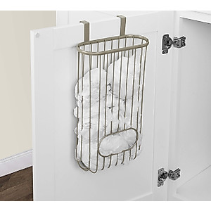 Spectrum Ashley Over The Cabinet Plastic Bag Holder (Satin Nickel Powder Coat) - Grocery & Recycling Bag Dispenser for Kitchen, Bathroom, Under Sink, Home, & Apartment Organization