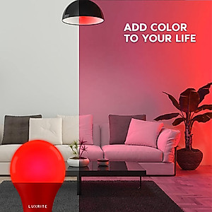 LUXRITE A19 LED Red Light Bulbs, 60W Equivalent, Non-Dimmable, UL Listed, E26 Standard Base, Indoor Outdoor, Porch, Christmas, Decoration, Party, Holiday, Event, Home Lighting (2 Pack)