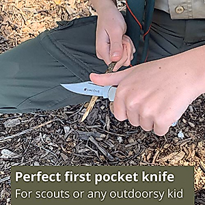 Kids Pocket Knife & Camping Essentials Kit - Multi-Tool Card, Whistle & Fire Starter in a Carrying Case. Easy Close Safety Lock on Knife. Great First Pocket Knife - Made to Last a Lifetime