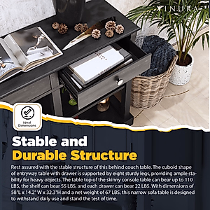 Venera Console Tables for Entryway - Solid Wood Espresso 58” Console Table with Storage - Small Entryway Table & Two Drawers for Living Room - Environmental-Friendly Behind Couch Table Skinny