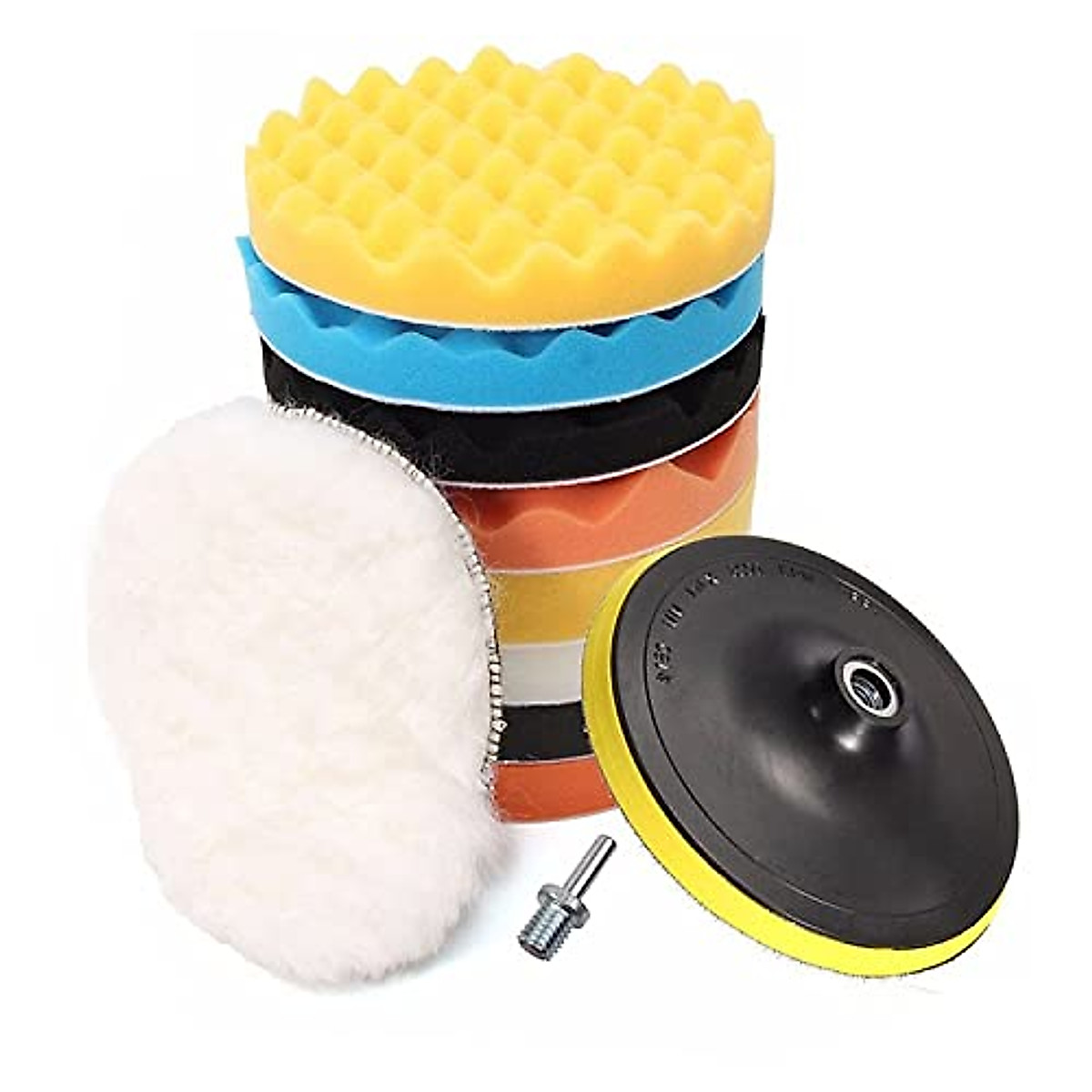 BESUNTEK Car Polishing Pad Kit, 11 Pcs 5 Inch Car Foam Sponge Drill Polishing Disc Woolen Buffer Pads with M10 Drill Adapter for Car Sanding Polishing Waxing Sealing Glaze (5 Inch)