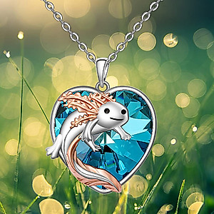 Axolotl Necklace for Women Sterling Silver Blue Heart Crystal Cute Mexican Axolotl Jewelry Charm Animal Necklace Pendant Christmas Gifts