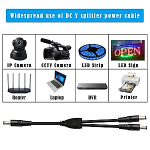 GINTOOYUN 2 PCS DC Y Splitter Power Cable 18AWG DC 5.5MM x 2.1MM Male to Dual DC 5.5MM x 2.1MM Male Supply Splitter Cable for LED Light Bar CCTV Security Cameras etc(1FT)