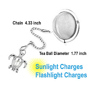 2pcs Tea Infuser TeaSanavie Loose Leaf Tea Steeper Stainless Steel Tea Ball Mesh Tea Strainer Silver Glow In The Dark Turtle Pendant Tea Filter with Extended Chain Hook for Brew Fine Loose Tea Leave