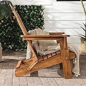 Walker Edison Outdoor Patio Wood Adirondack Foldable Chair All Weather Backyard Conversation Garden Poolside Balcony, Set of 1, Brown