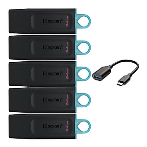 Kingston 64GB USB 3.2 DataTraveler Exodia Flash Drive (5-Pack) with USB-C Adapter (6 Items)