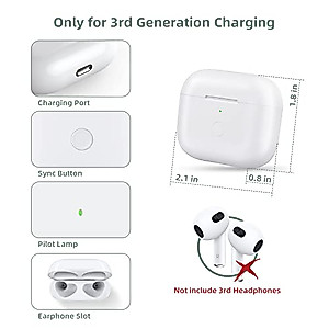 Jinstyles Upgraded Wireless Charging Case Compatible with 3rd Generation, Case Replacement Compatible for 3rd Generation, Wireless Charger Case Air Pods 3 with Bluetooth Pairing Sync Button, White