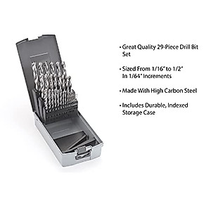 WoodRiver 29 Piece Fractional Inch Brad Point Drill Bit Index Set