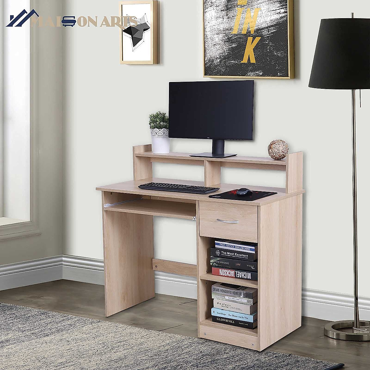 MAISON ARTS Gaming Computer PC Desk, Gamer Workstation, Small Mesa Escritorio Gamer Table Desk