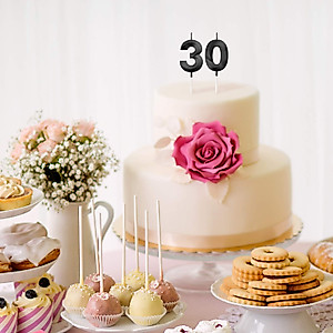 Birthday Candles Numeral Candles Cake Topper Decoration for Birthday Party Wedding Anniversary Celebration Supplies(Black,30th)