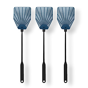OFXDD Rubber Fly Swatter, Long Fly Swatter Pack, Fly Swatter Heavy Duty, Black and Blue Colors (3 Pack)