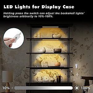 JUSJUBR 4PCS x 12inch Display Cabinet Lights Warm White, Dimmable LED Shelf Lighting with Memory Function, Bookshelf Lighting, LED Lights for Display Case/Pantry/Closet/Safe, 3000K
