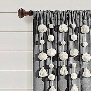 Lush Decor Boho Pom Pom Tassel Linen Window Curtain Panel (Single Panel), 84" L x 52" W, Dark Gray