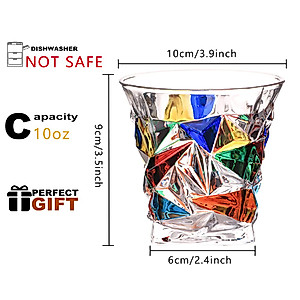 MAGCOLOR Whiskey Glass Set of 2- Lead-Free Crystal Colorful Clear Glacier texture- Premium 10 OZ Scotch Glasses for Drinking Bourbon, Scotch Whisky, Cocktails, Cognac - Fathers Day Gift