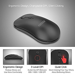 Arteck 2.4G Wireless Keyboard and Mouse Combo HW193MW162 Stainless Ultra Slim Full Size Keyboard and Ergonomic Mouse for Computer Desktop PC Laptop and Windows 11/10/8/7 Build in Rechargeable Battery