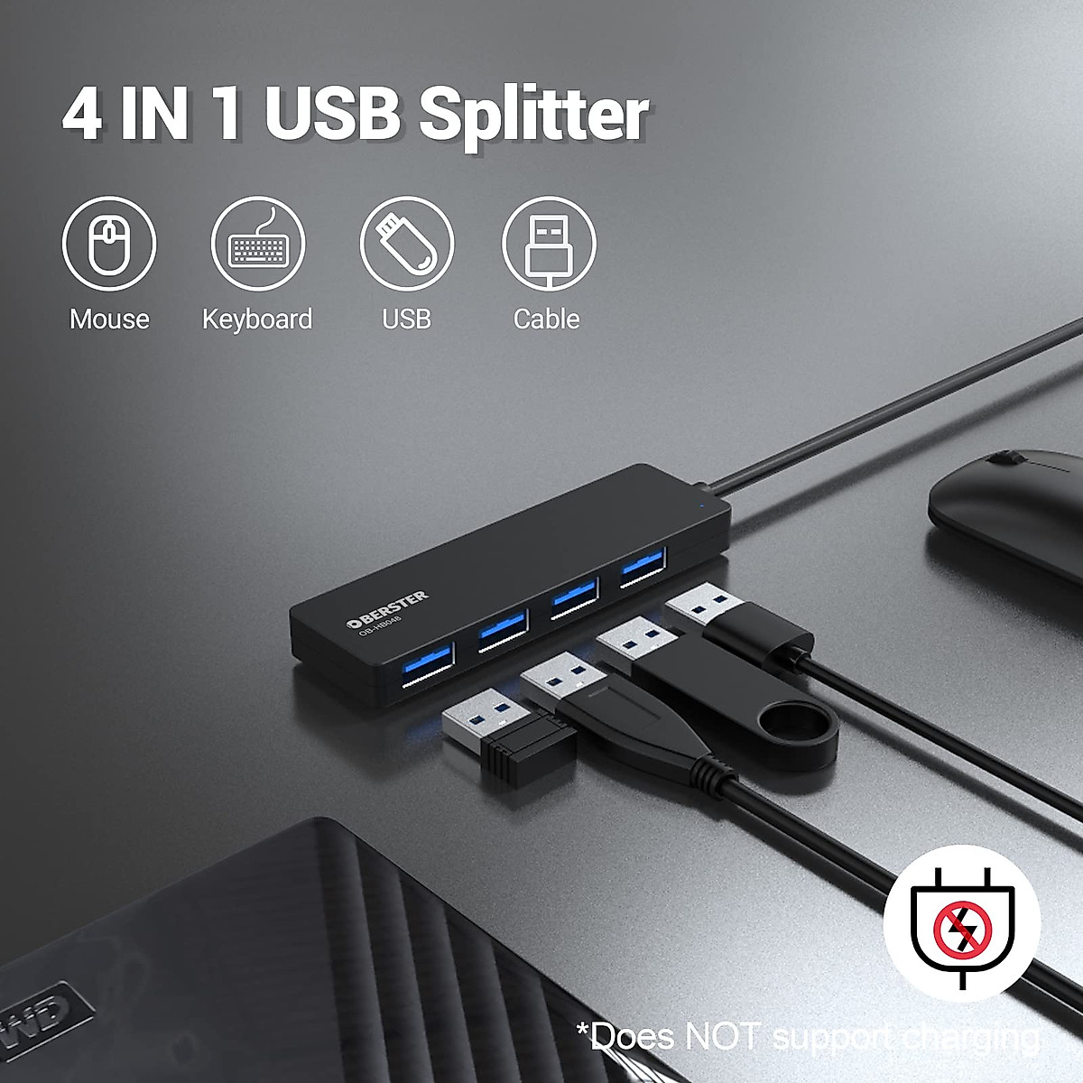 4 in 1 USB 3.0 Hub, USB 3.0 Hub 5Gbps with USB C Adapter, Portable Ultra-Slim USB Splitter USB Adapter for MacBook, iMac Pro, Mac Mini/Pro, Surface Pro, Dell, HP