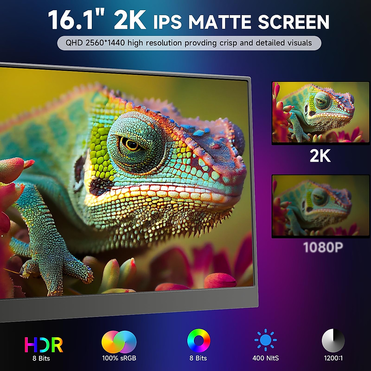 Feiasia Portable monitor 2K 144Hz 16.1 Inch 2560X1440P Portable Gaming Monitor QHD FreeSync 100% sRGB HDR Ultra Slim For Laptop Travel Monitor External Screen PC Xbox PS4-5 Switch With Smart Cover