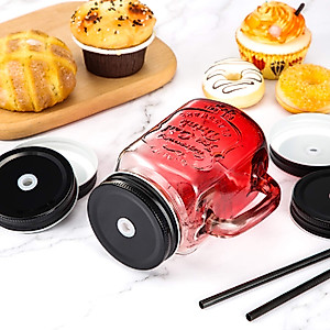 20 Pieces Stainless Steel Regular Mouth Mason Jar Lids with Straw Hole Compatible with Mason Jar (Black, 2.8 Inch)