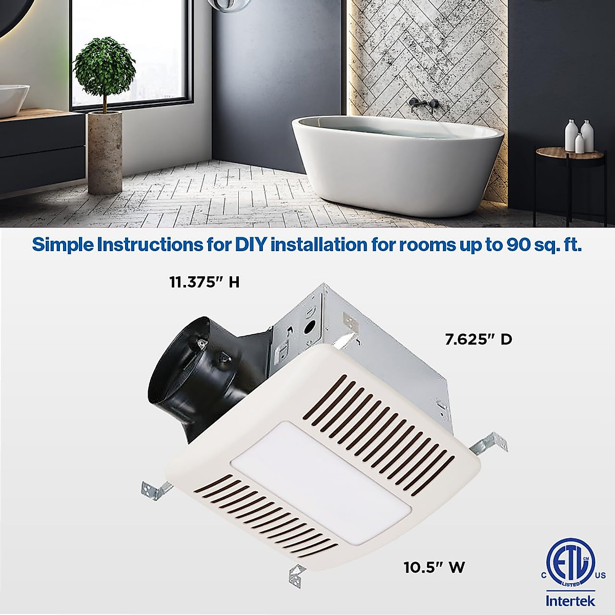 Haier Bathroom Exhaust Fan with 4000K LED Lights, 140 CFM, 10W Bathroom Vent Fan with 3 Speed Exhaust Control, 0.4 Sones Quiet Bathroom Fan for Home, HVI Listed, White