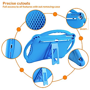 TopEsct Kids Case for iPad 10.2 inch - Shockproof Silicone Cover with Tempered Glass Screen Protector and Strap - Compatible with iPad 9th/8th/7th Gen (2021)"(Blue)