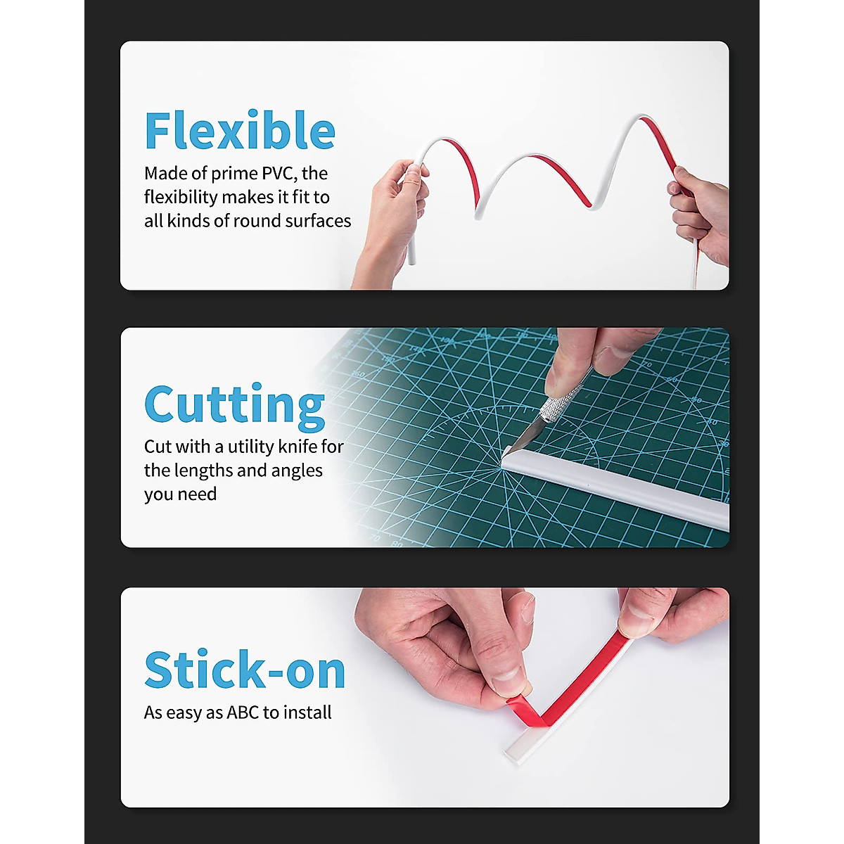 Art3d 10 Ft Peel and Stick Trim for Backsplash Tile Edge, Self-Adhesive Liner for Corner Decor in White